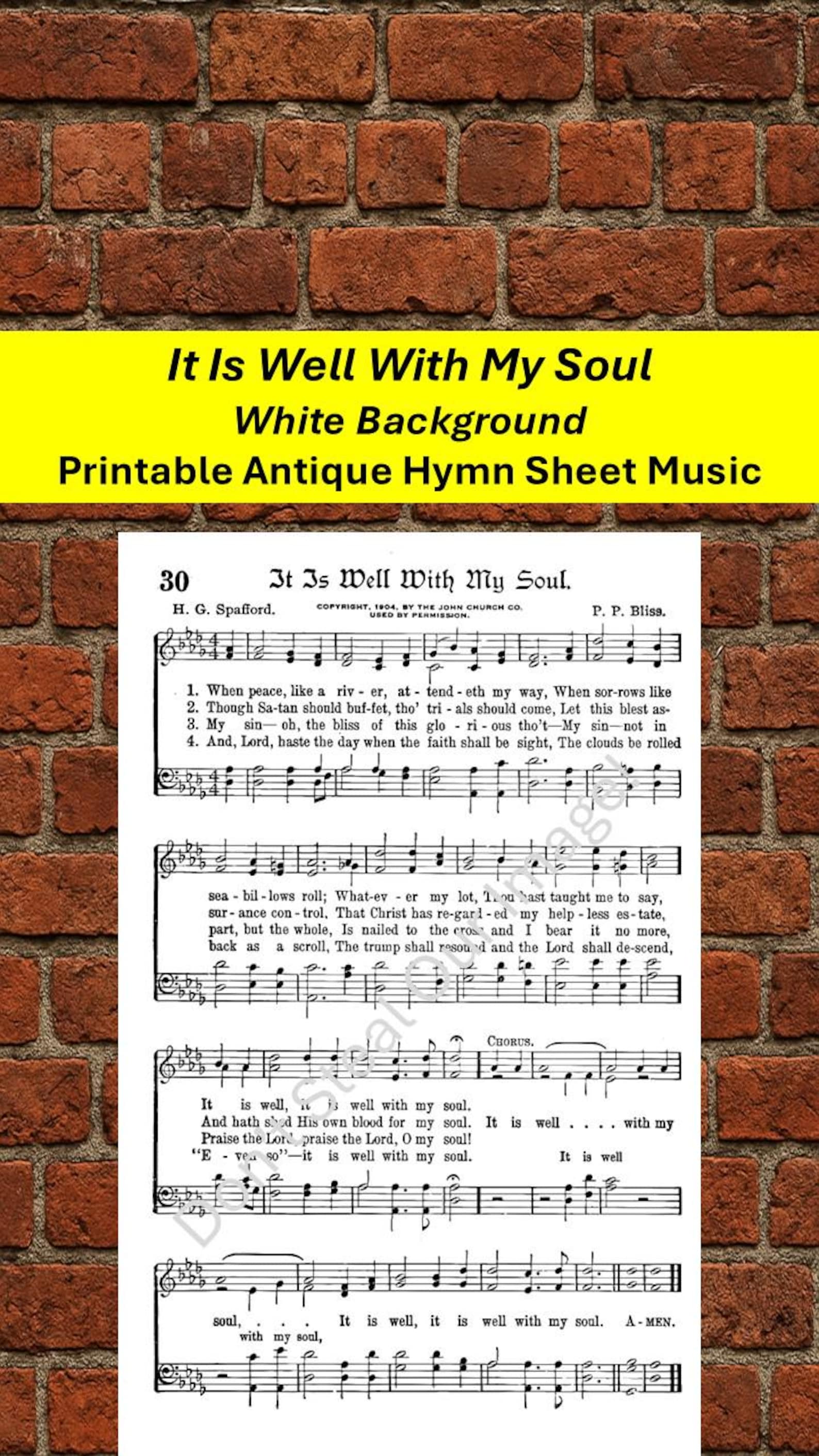 It is Well With My Soul White Background Printable Antique Hymn Sheet ...