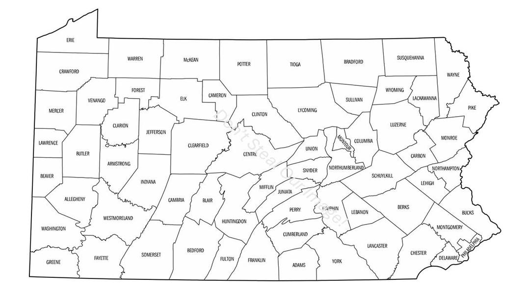 Pennsylvania County Outline Map - Etsy