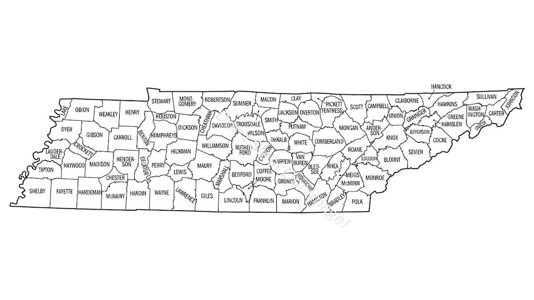 Tennessee County Map Outline - Etsy