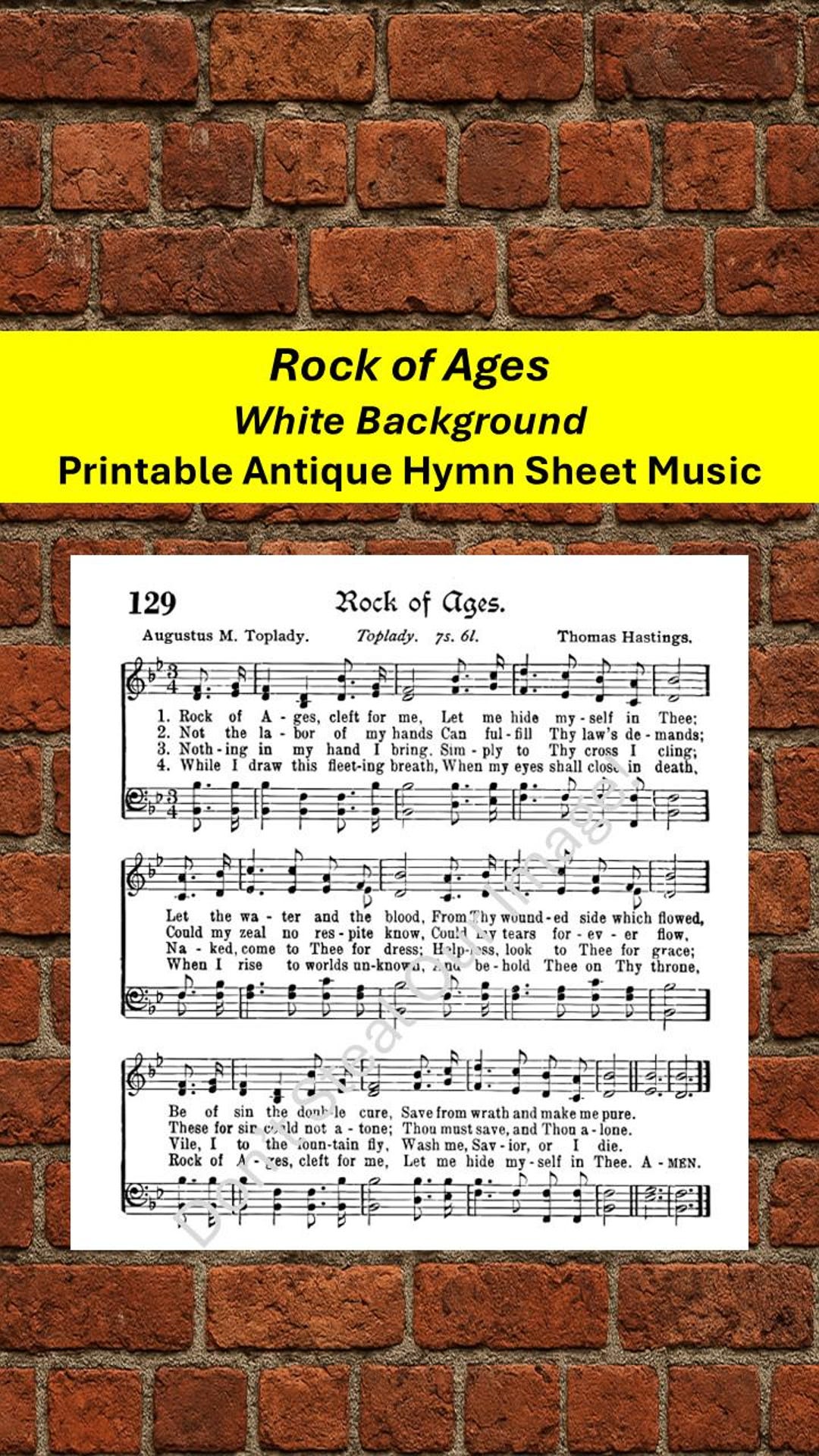 Rock of Ages White Background Printable Antique Hymn Sheet Music - Etsy
