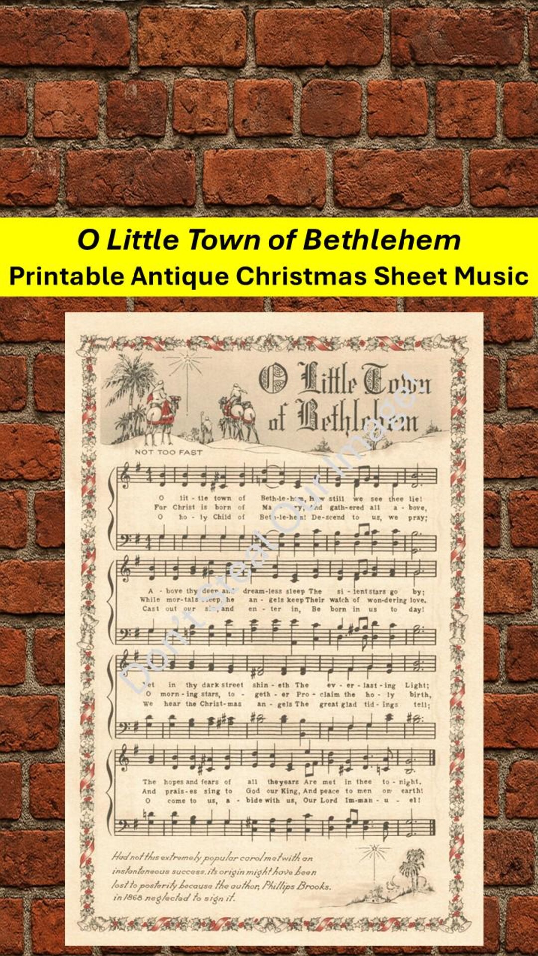 O Little Town of Bethlehem Printable Antique Christmas Hymn Sheet Music ...