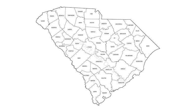 South Carolina County Outline Map - Etsy