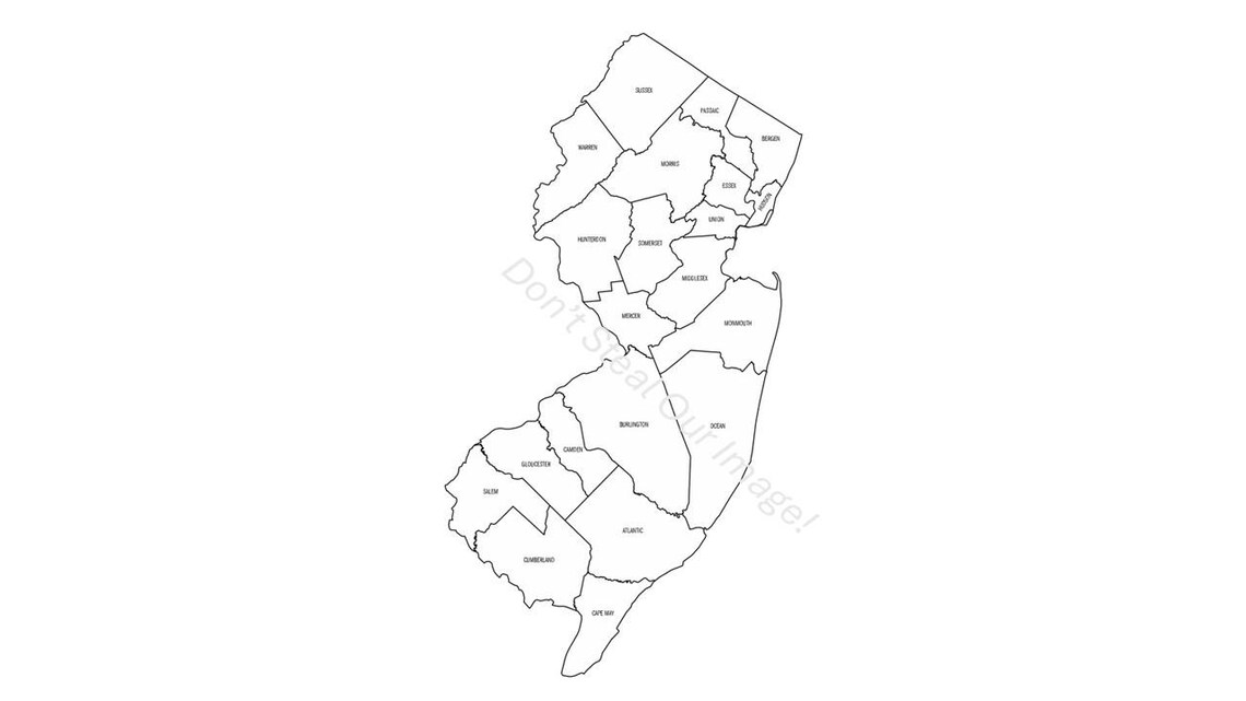 New Jersey County Outline Map Cut Files (digital Download) - Etsy