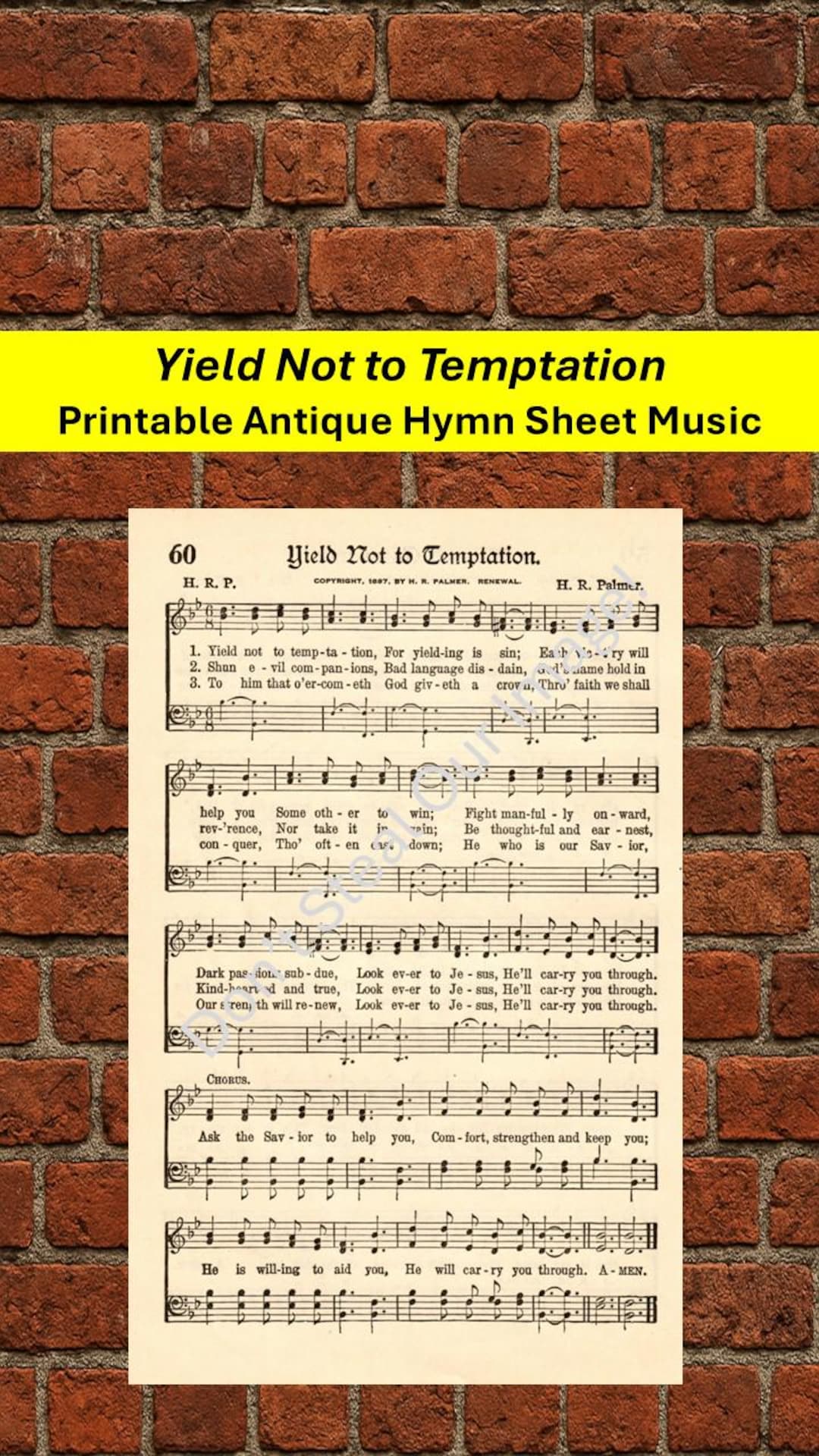 Yield Not to Temptation Printable Antique Hymn Sheet Music - Etsy Canada