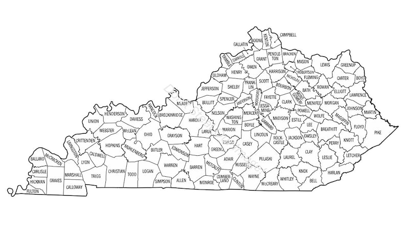 Kentucky County Outline Map - Etsy