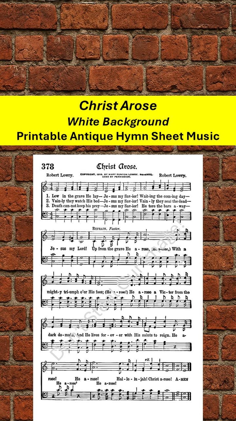 Christ Arose White Background Printable Antique Hymn Sheet Music - Etsy