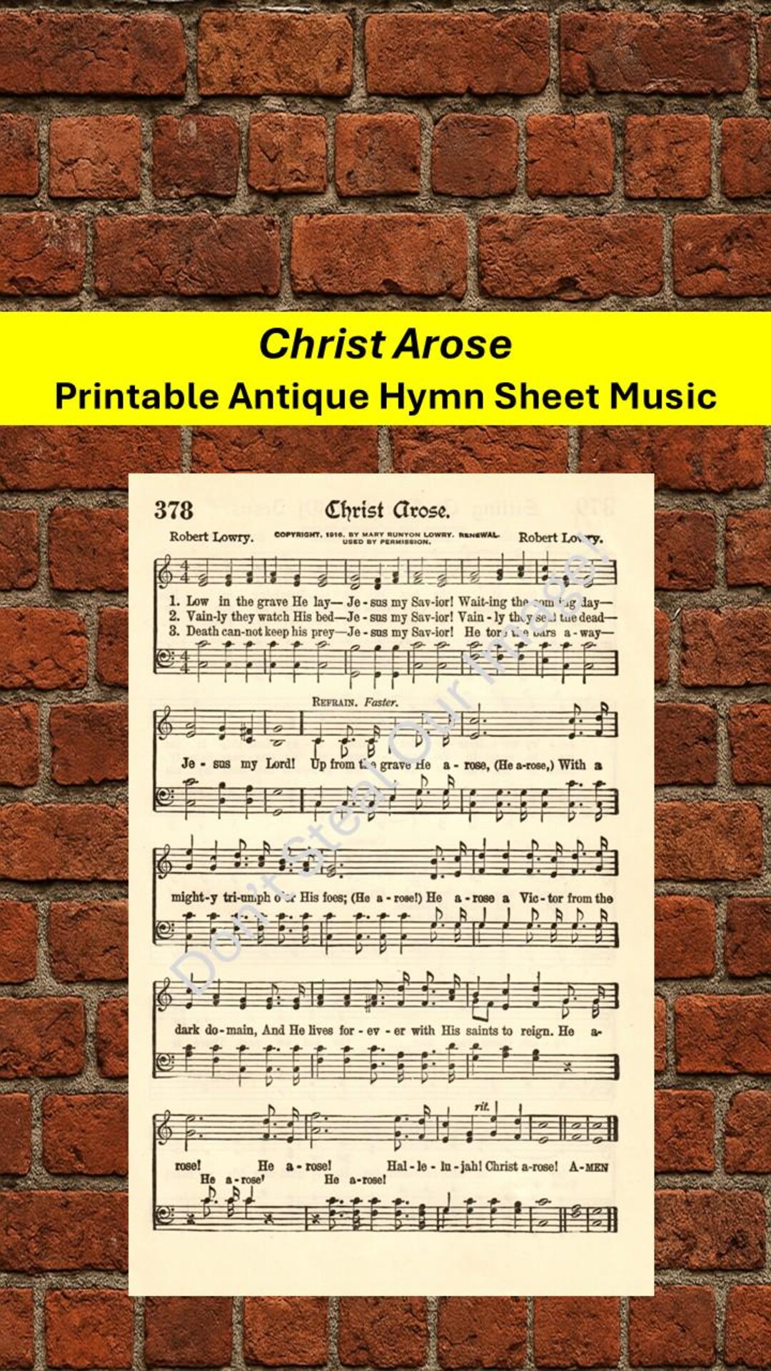 Christ Arose Printable Antique Hymn Sheet Music - Etsy