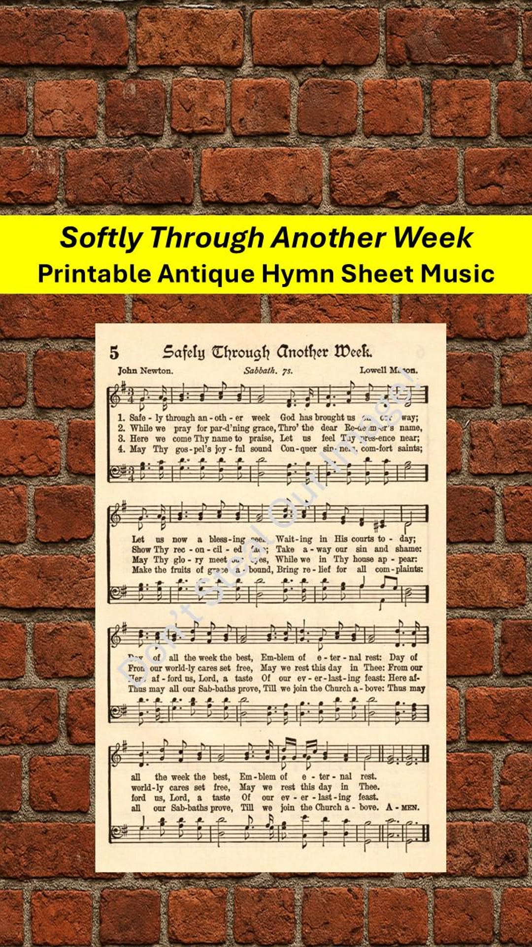 Softly Through Another Week Printable Antique Hymn Sheet Music - Etsy