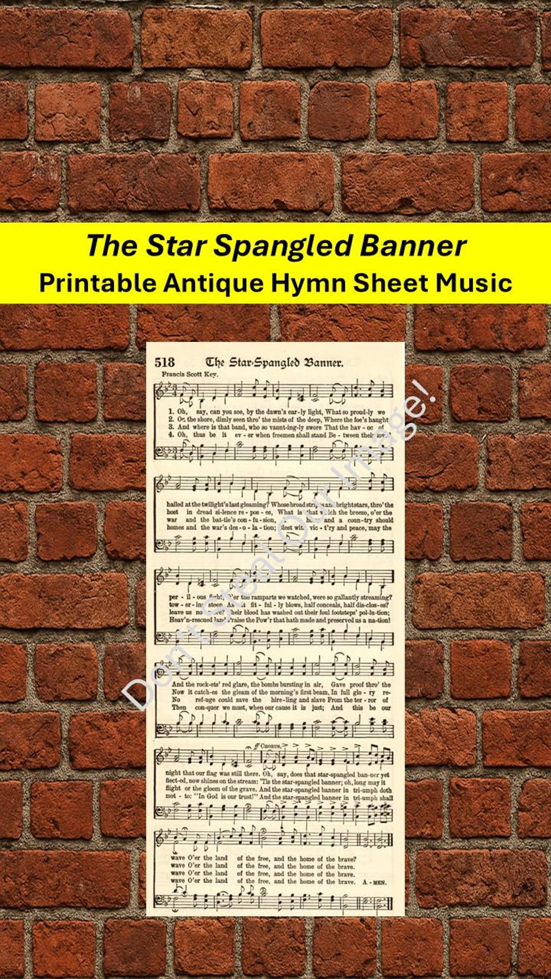 The Star Spangled Banner Printable Antique Hymn Sheet Music - Etsy UK