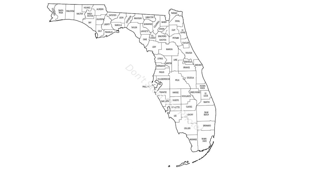 Florida County Map Outline - Etsy