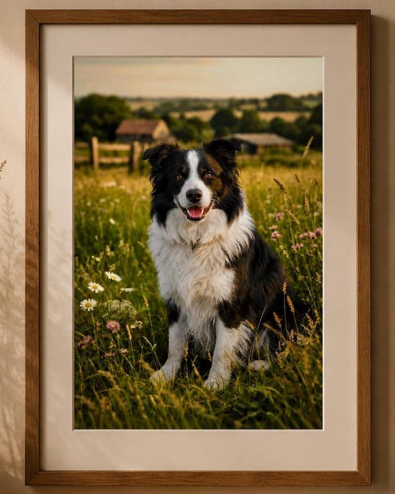 Border Collie Spring Meadow Portrait Wall Art — Framed Farm Animal ...