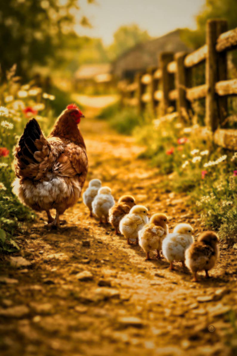 Mother Hen Leading Chicks Wall Art — Framed Farm Animal Print - Etsy Canada