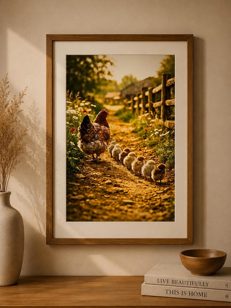 Mother Hen Leading Chicks Wall Art — Framed Farm Animal Print - Etsy Canada