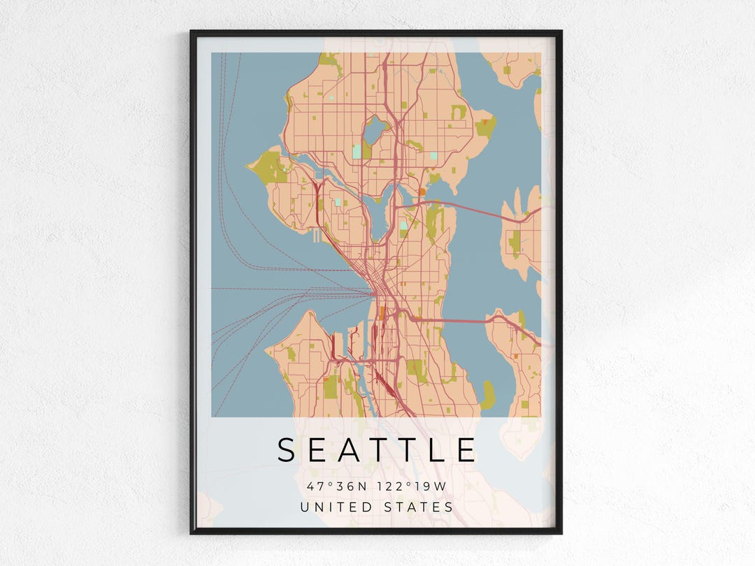 Minimalist Seattle City Map Art Print, Modern Home Decor (digital ...