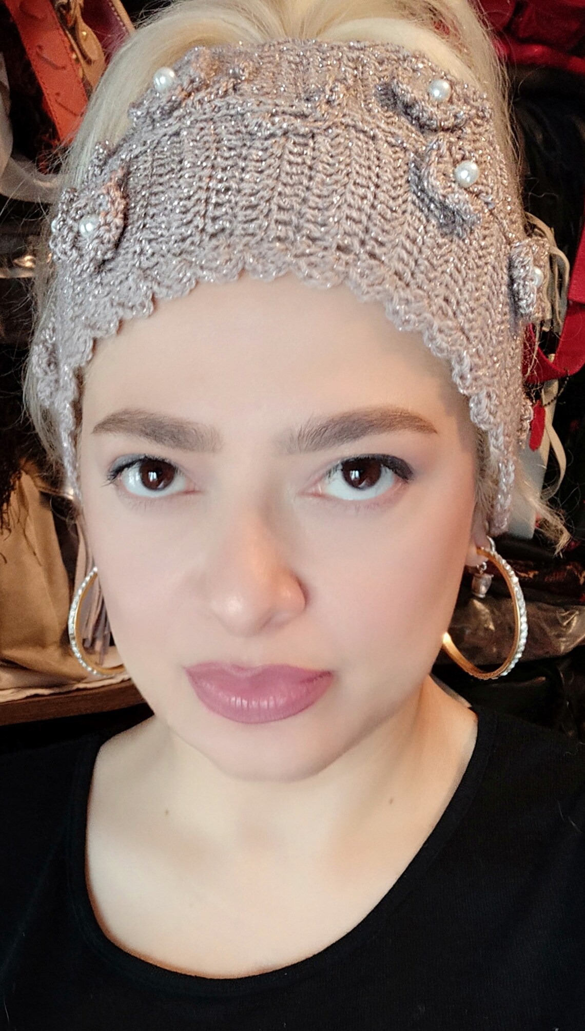 Wide Headband Beige Ear Warmer Embroidered With Flowers and - Etsy