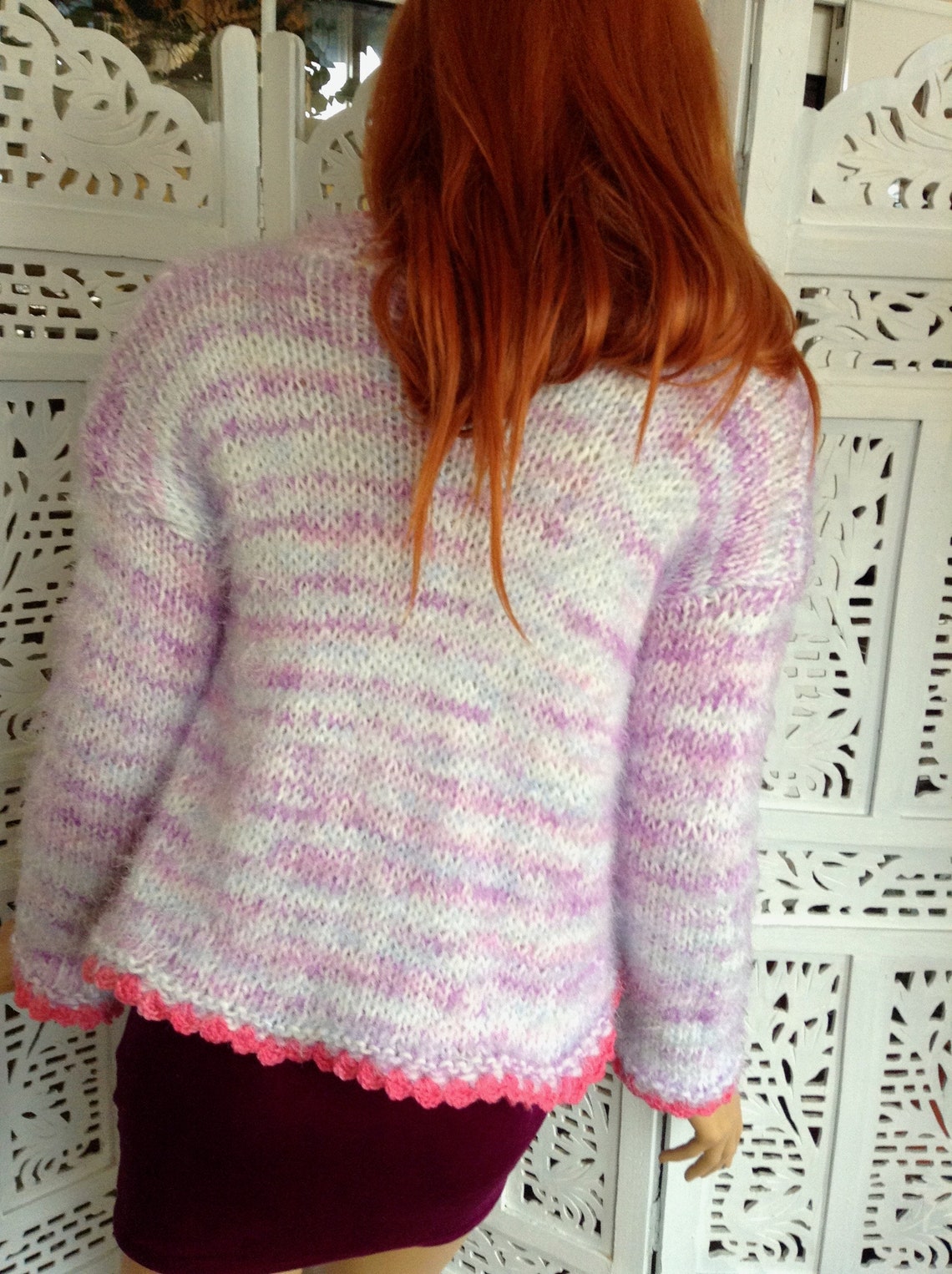 Jacket Handmade Knitted Silk Roses Embroidered Lilac Light - Etsy