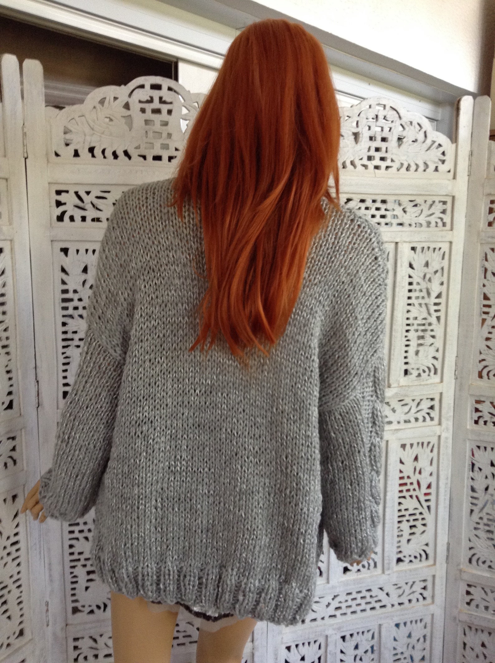 Jacket Oversized Chunky Knit Handmade Knit Braids Grey Warm - Etsy