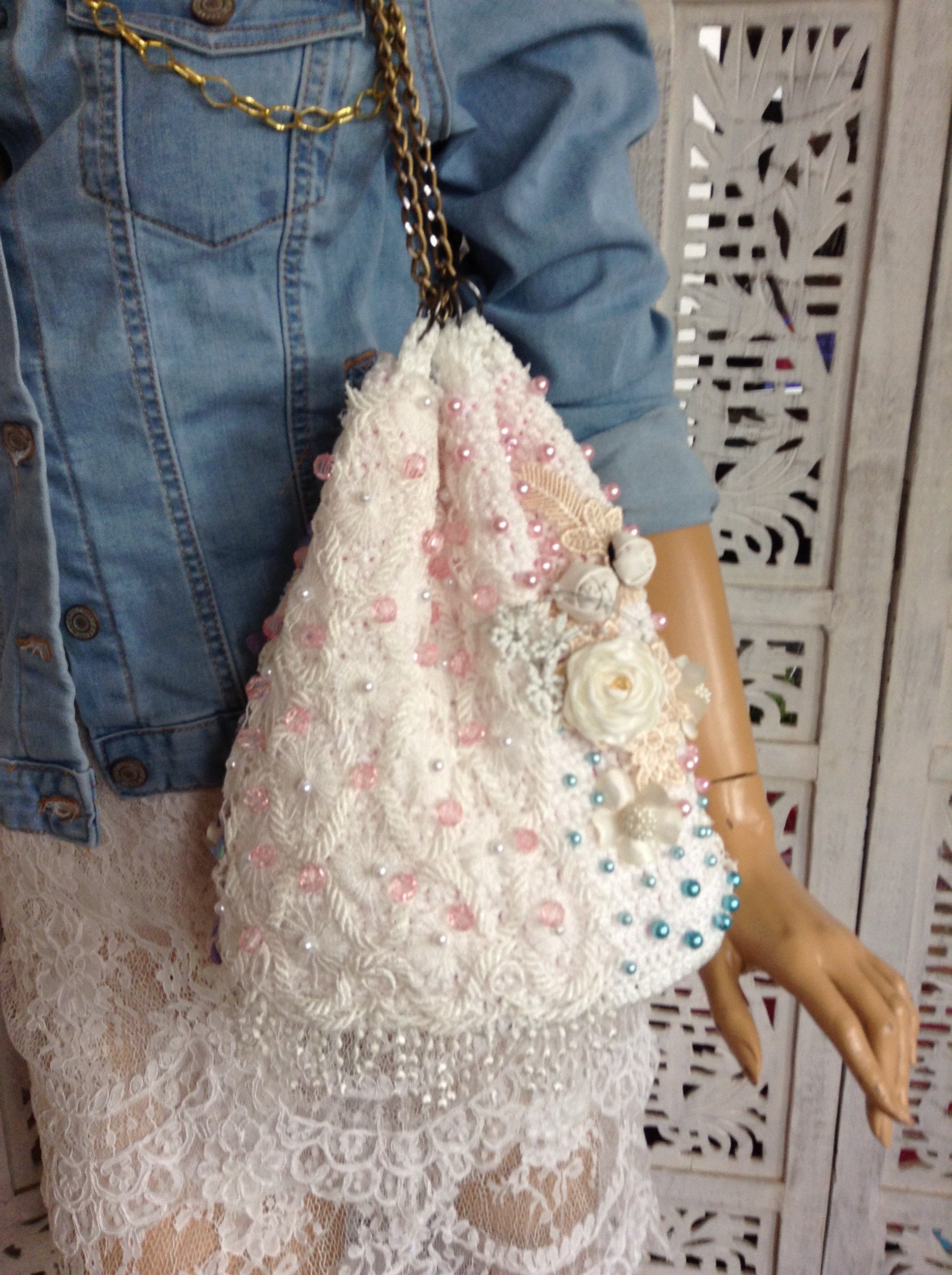 Bag pouch delicate bag romantic wedding bag crochet lace | Etsy