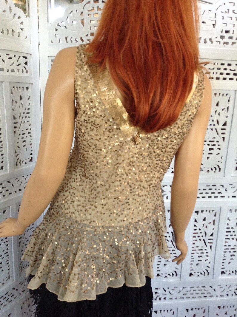Top Sequined Sleeveless Top in Gold Color Crepe Sequins - Etsy