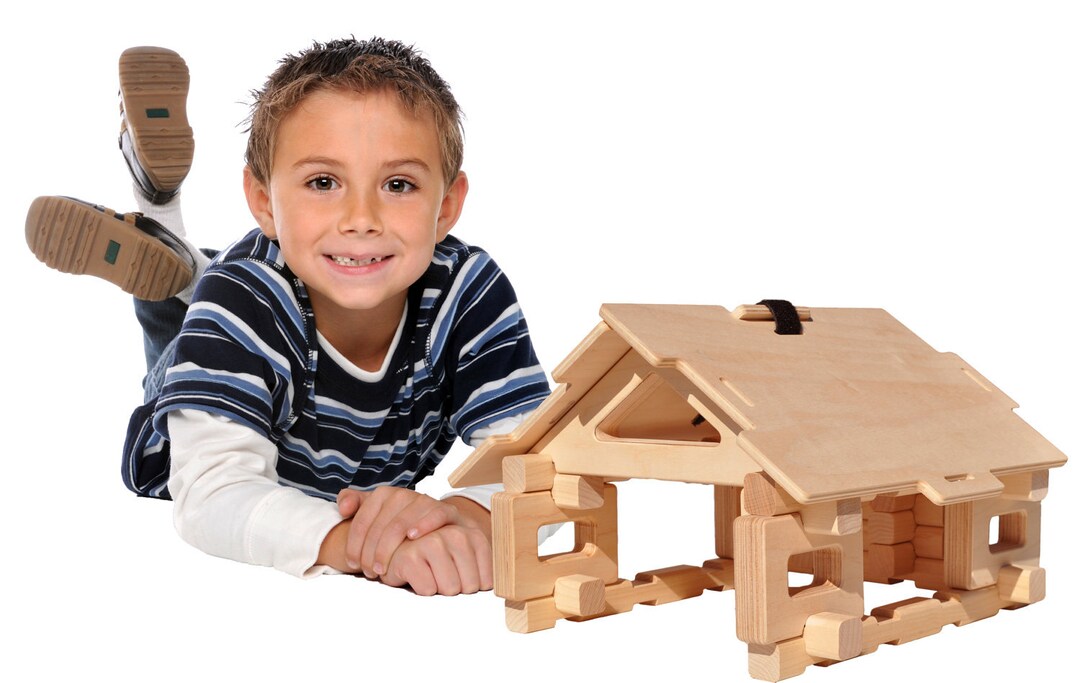 Cottage & Bridge Construction Set, Handmade Montessori Building Blocks ...