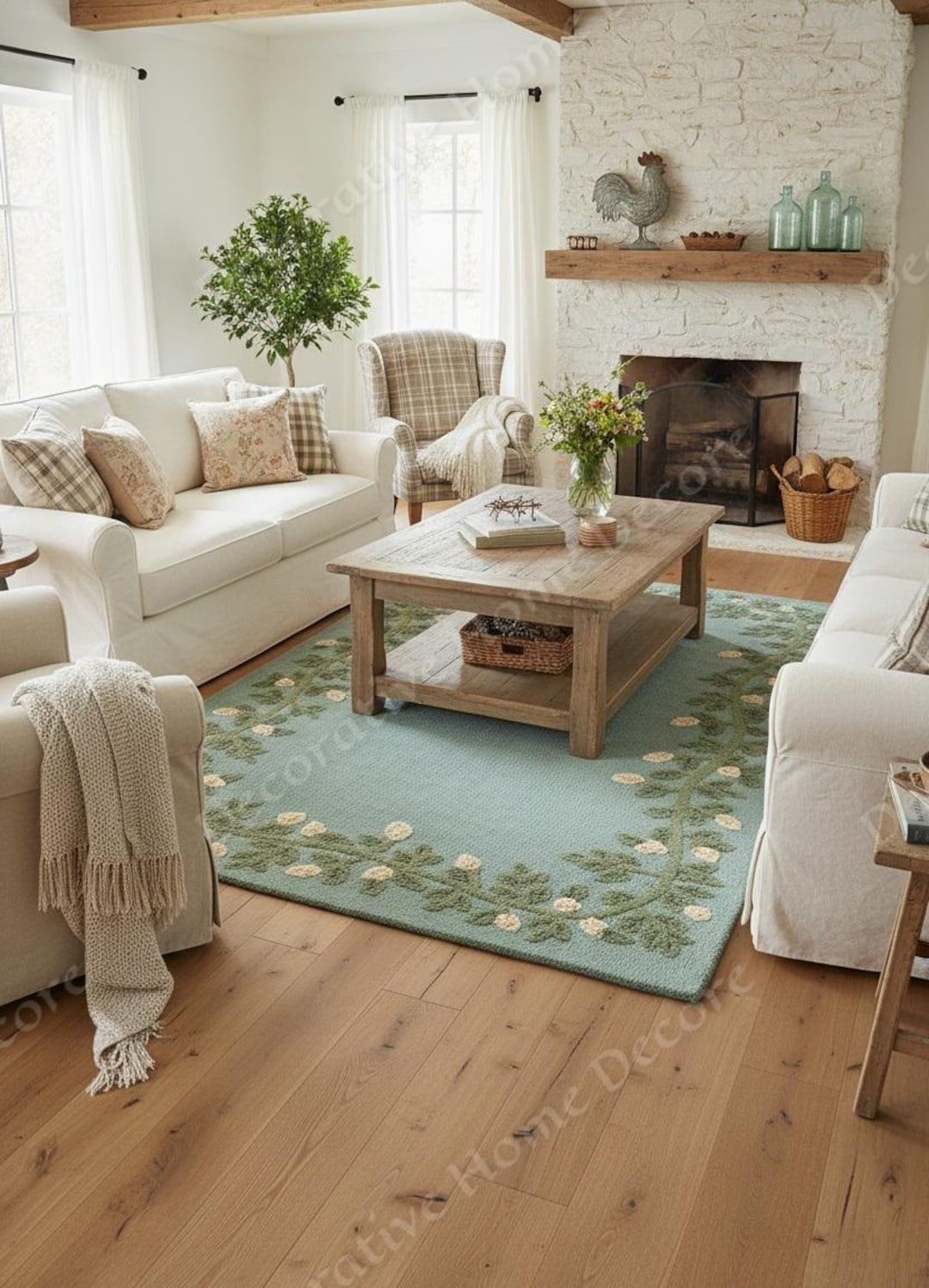 Sage Aqua Green Area Carpet I Rifle Paper Co. Highgrove Floral Rug - Etsy