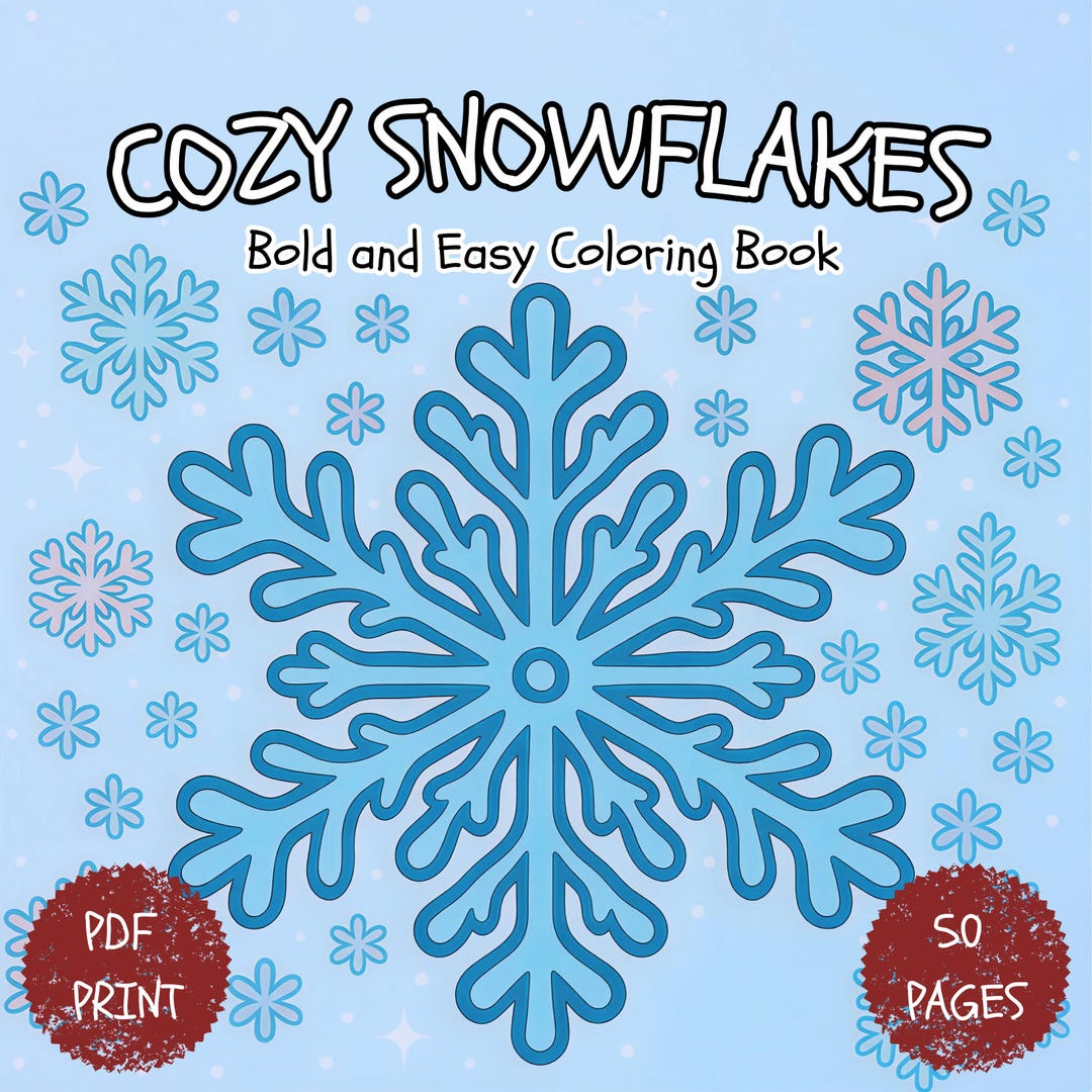 Snowflake Coloring Book Digital Download, 50 Cozy Winter Snowflake ...