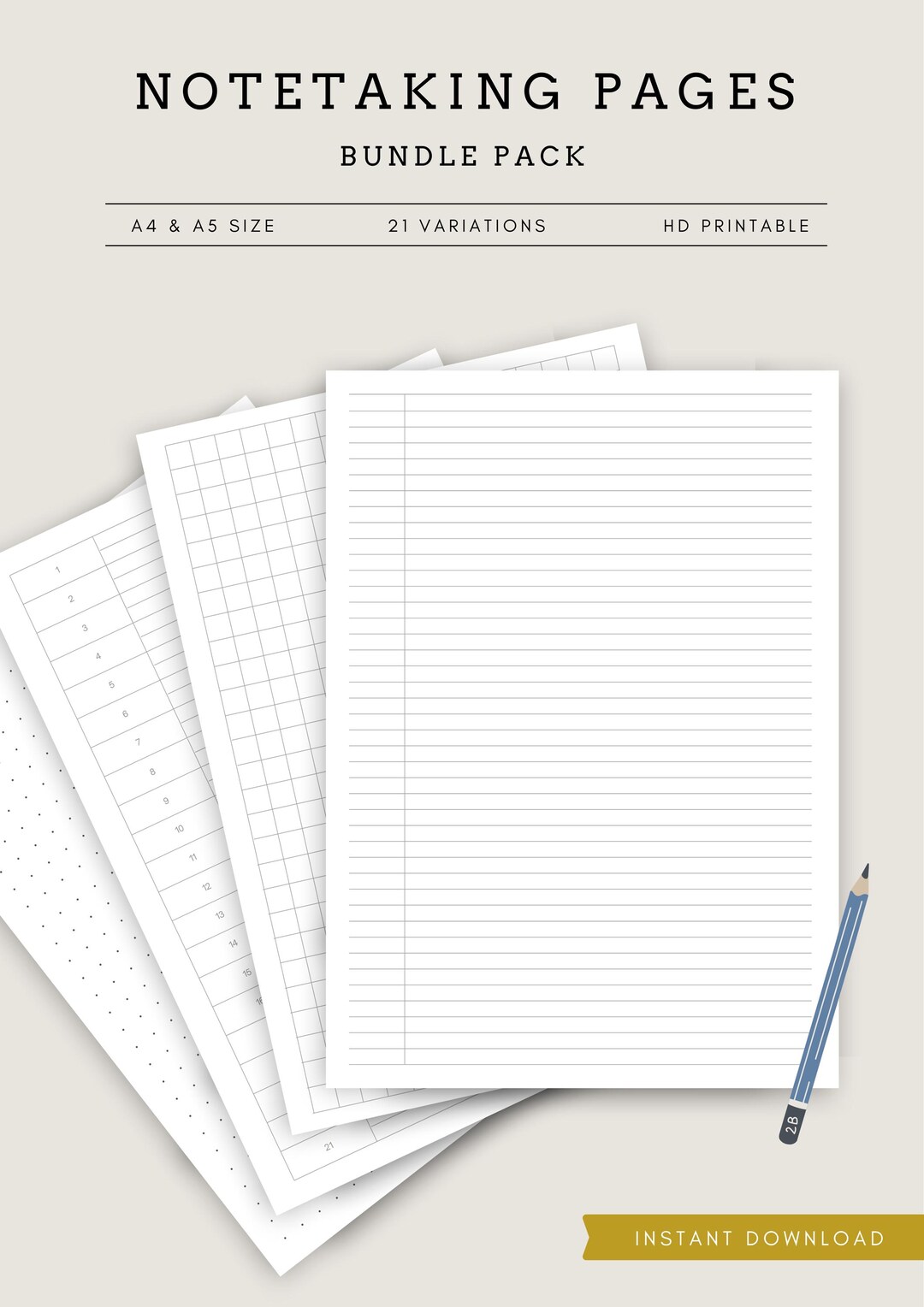 Note Taking Pages Bundle | 21 Minimalist Variations | Soft Grey Eye ...