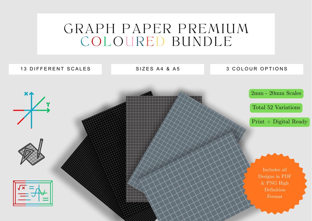 Colored Graph Paper Bundle 2mm-20mm – Printable & Digital (PDF + PNG ...