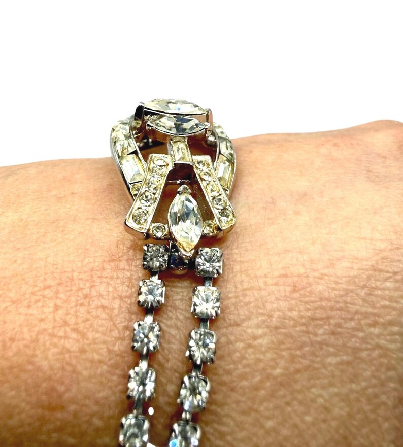 Coro Art Deco Rhinestone Bracelet | Signed | 1930s–1940s Rhodium Plated ...