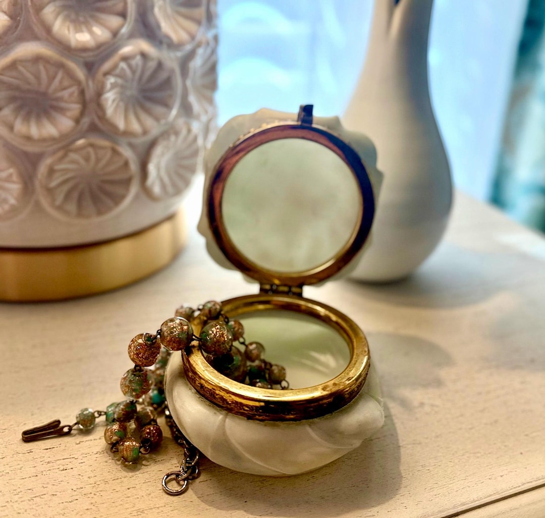 Antique Wave Crest Trinket Box by C.F. Monroe | Hand Painted Glass ...