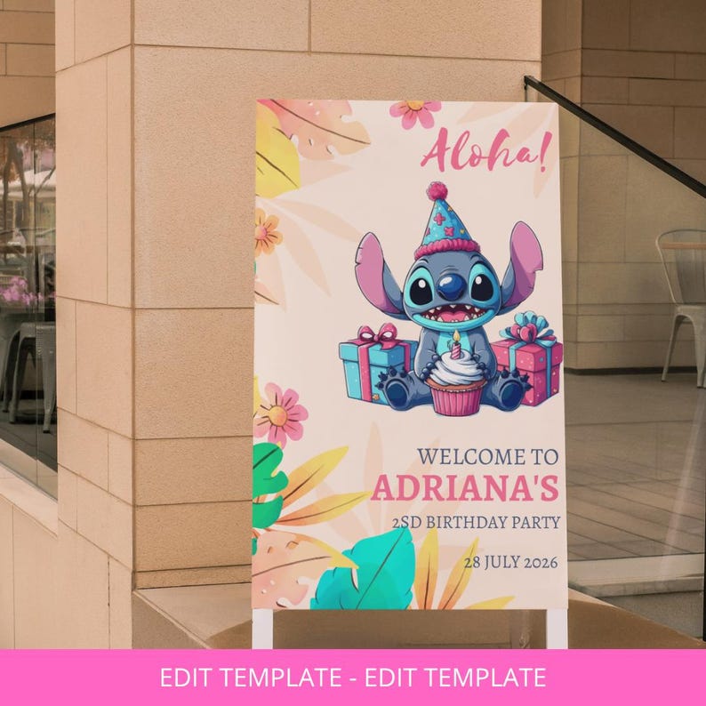 Stitch Birthday Welcome Sign, Printable Lilo and Stitch Poster, Kids ...