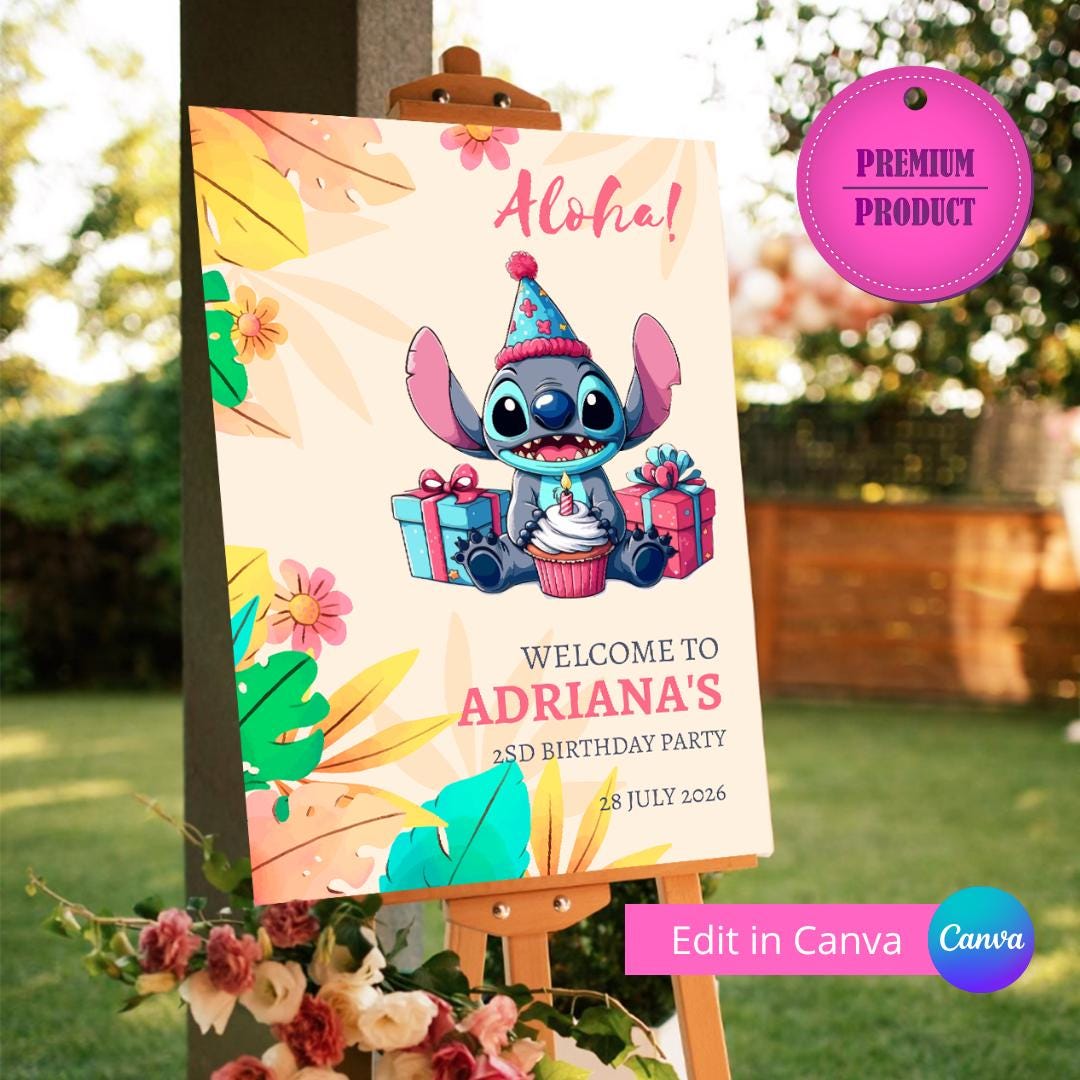 Stitch Birthday Welcome Sign, Printable Lilo and Stitch Poster, Kids ...