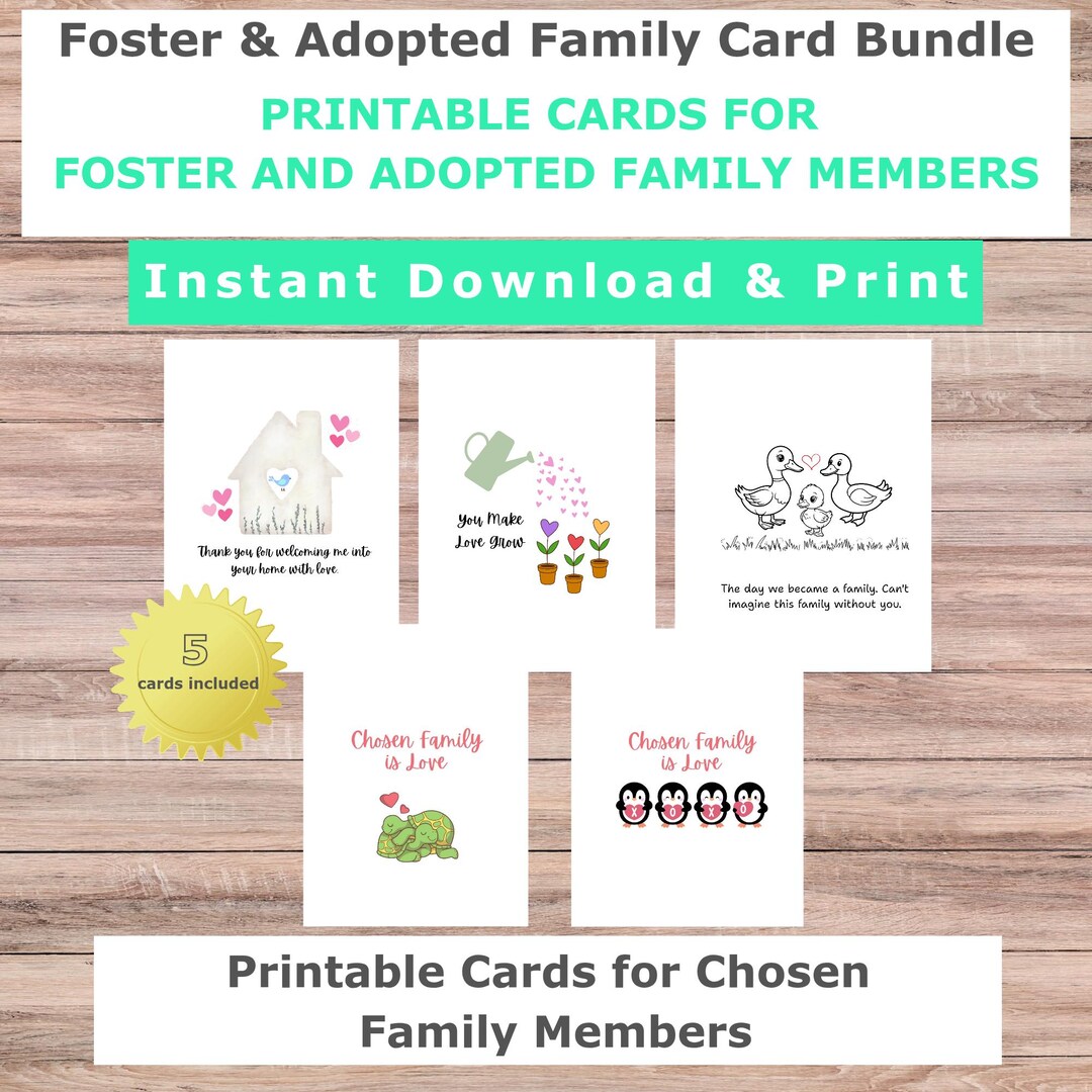 Adoption & Foster Family Cards: Printable Greeting Card Bundle (digital ...