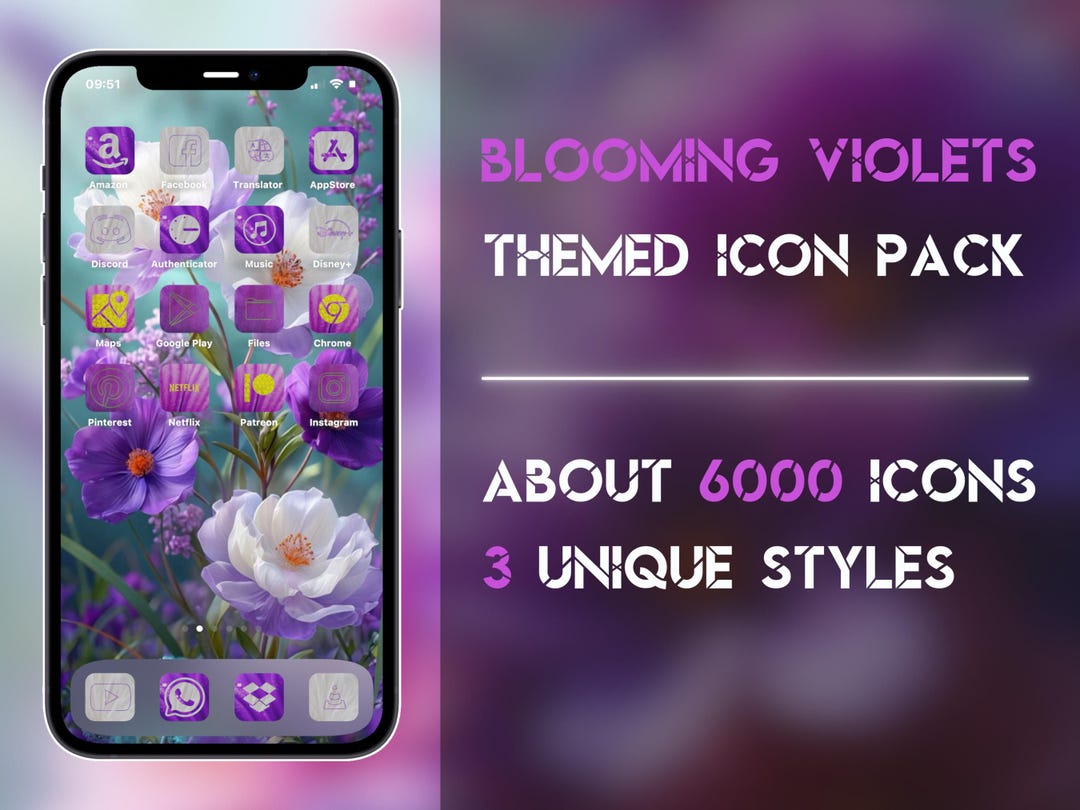 Sweet Blooming Violets iPhone & iPad Icon Pack, Aesthetic Nature IOS ...