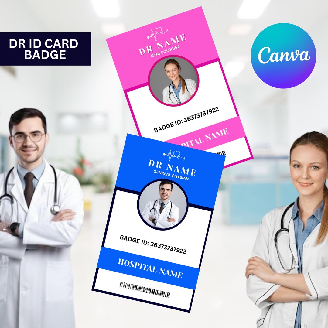 Doctor ID Name Badge Template Printable, Hospital ID Badge, Editable ...