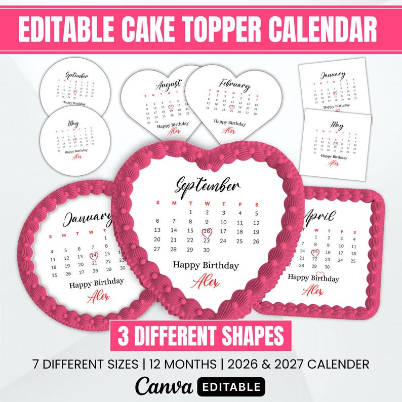 Burn Away Cake Topper Bundle, 2026 2027 Heart Shape Cake Topper, Circle ...