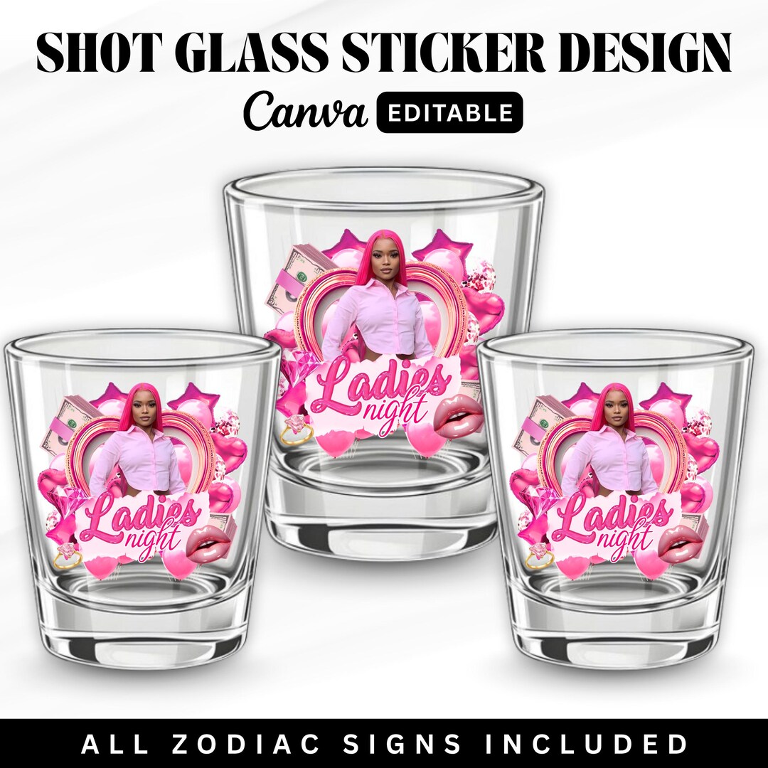 Pink Shot Glass Sticker, Birthday Styrofoam Cup Sticker Template, Party ...