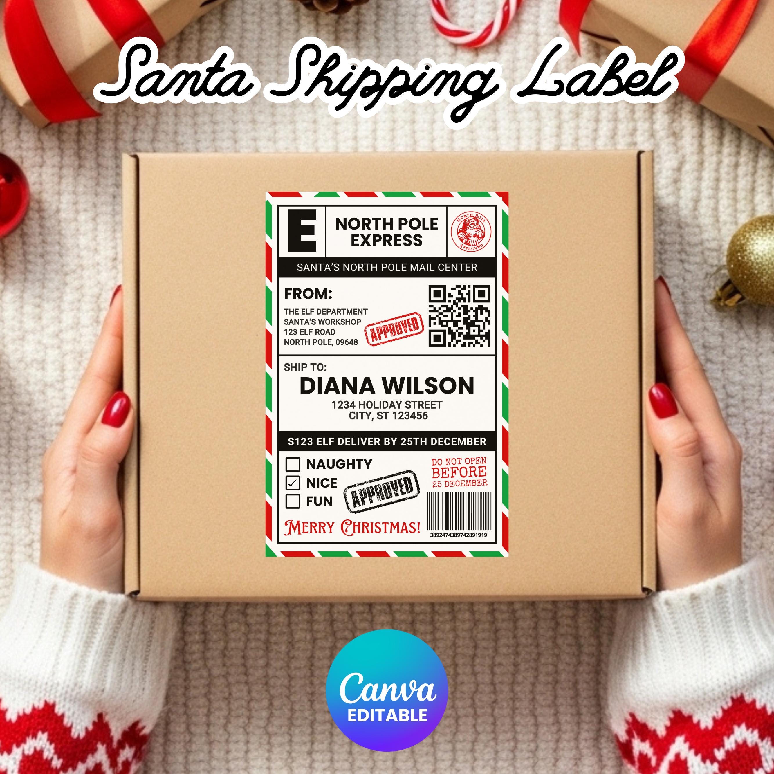 Santa North Pole Shipping Label Template, Editable Christmas Gift Label ...