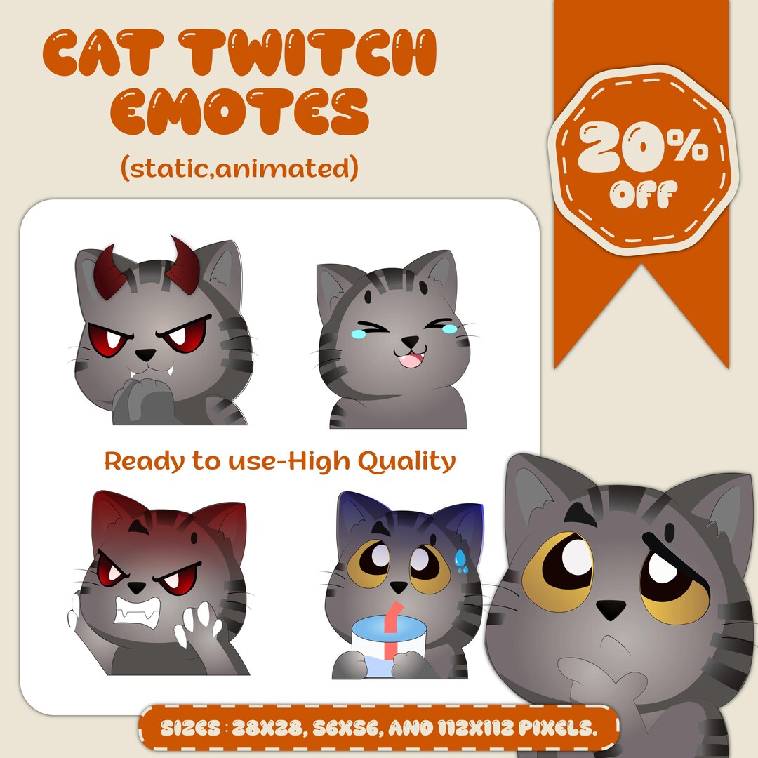 Cat Twitch Emotes Pack | 6 Animated and Static Emotes | Cute Streamer ...