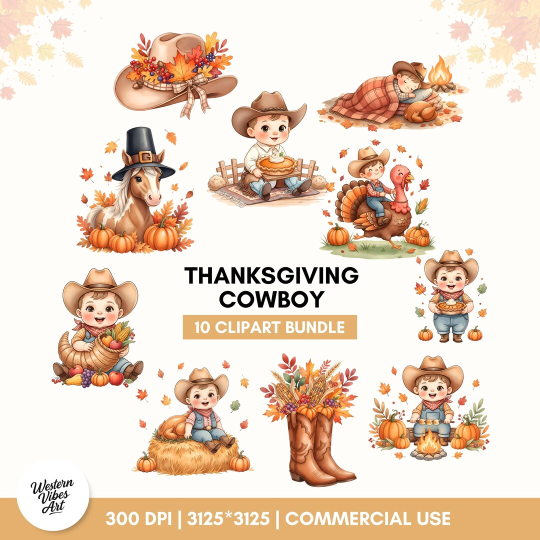 Thanksgiving Cowboy Clipart, Western Thanksgiving Clipart, Cowboy Art ...