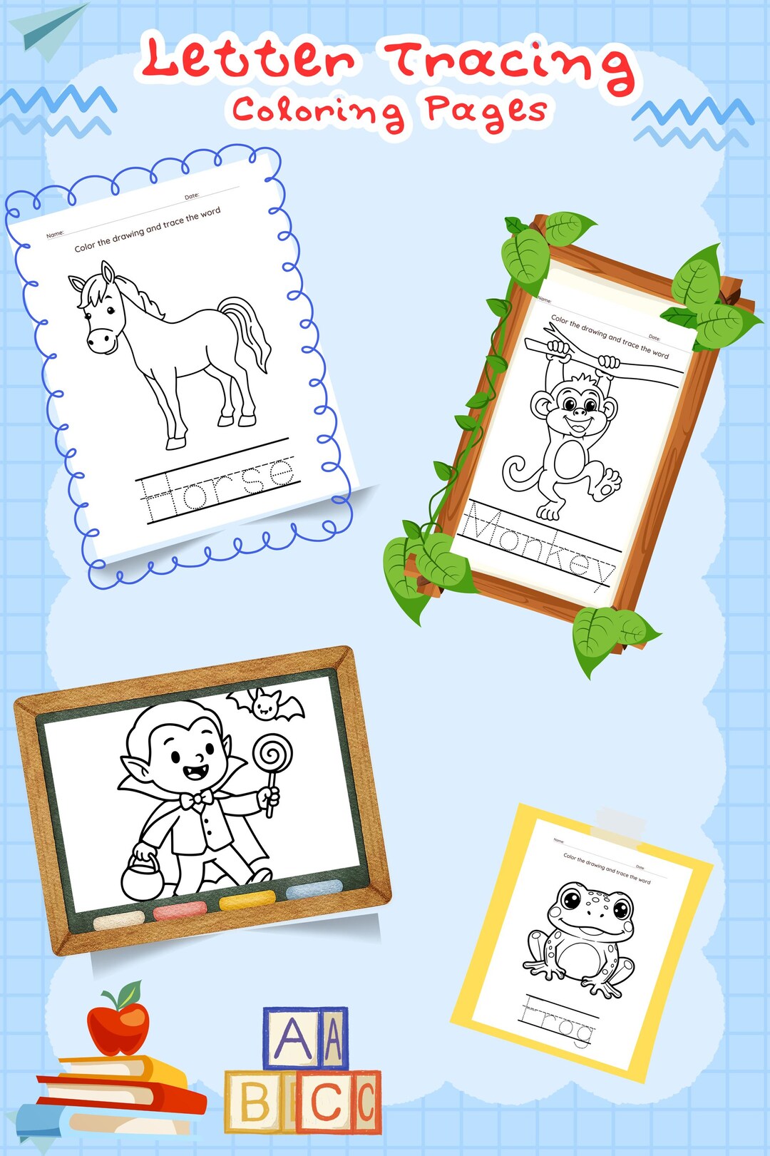 A-Z Word Tracing & Coloring Pages: Handwriting Practice (PDF) - Etsy