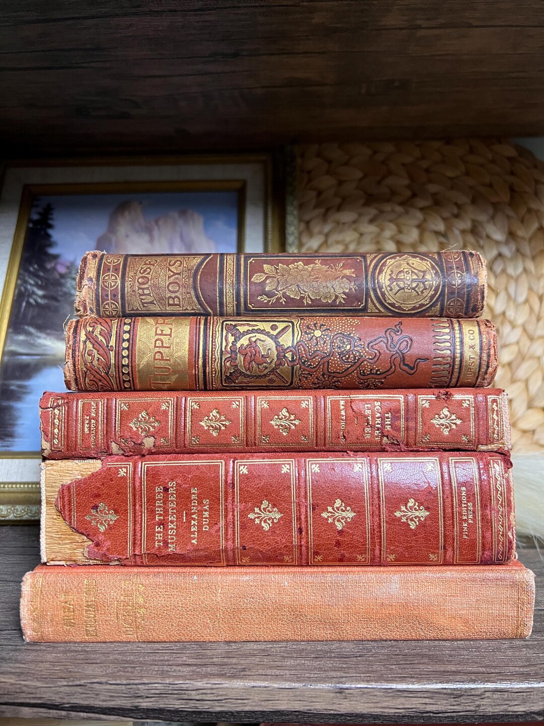 Pink & Blush Ornate Vintage Books | Set of 5 | Antique Bookshelf ...