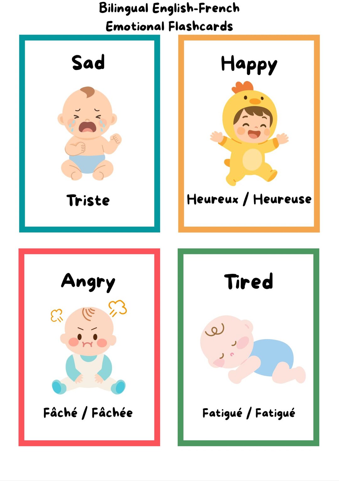 Bilingual Emotions Flashcards | English & French Learning (digital ...