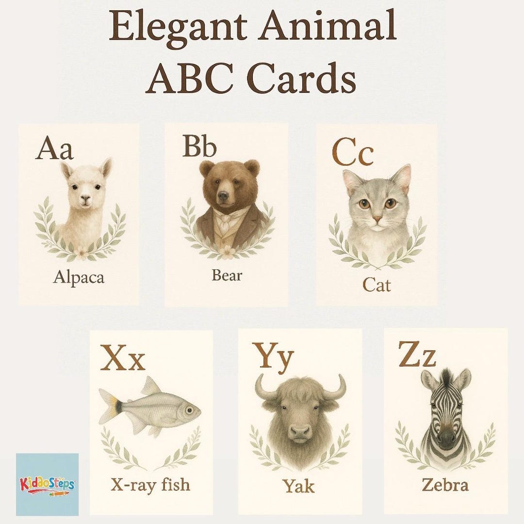 Elegant Animal ABC Cards Printable | Montessori Alphabet Flashcards | A ...