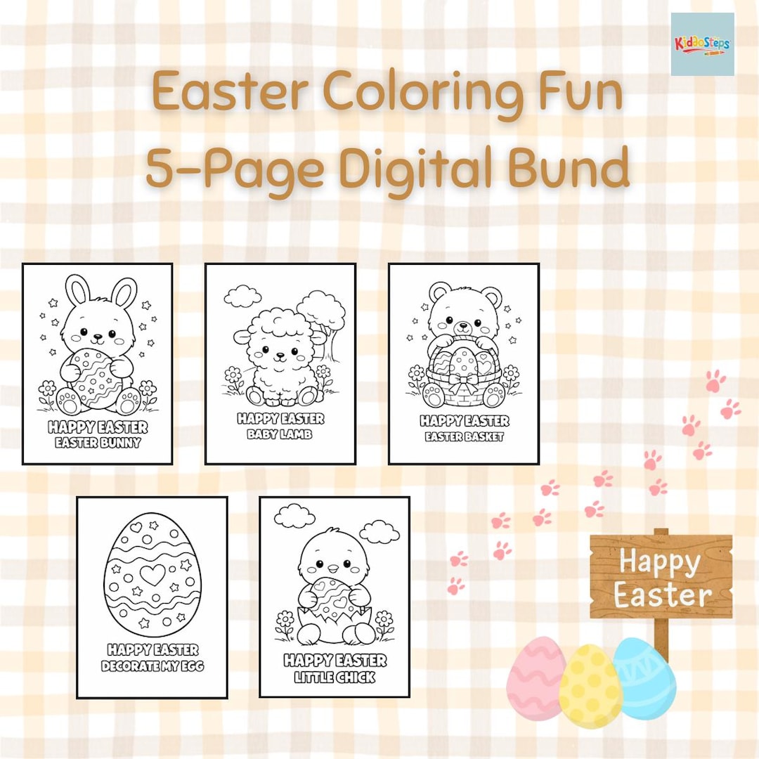 Easter Coloring Pages for Toddlers | Chick, Bunny, Lamb (digital ...