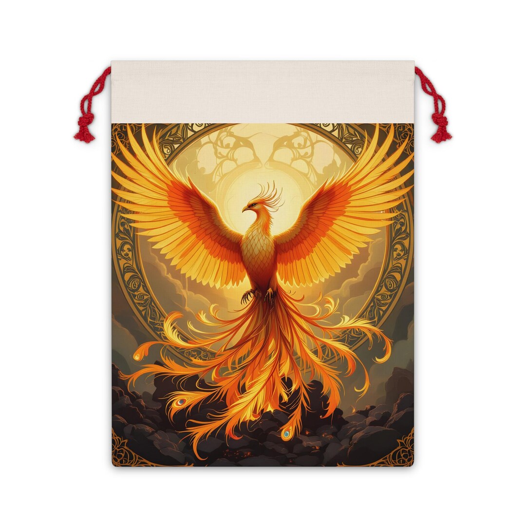 Fiery Phoenix Illustration Gift Bag | Mythical Bird Drawstring Pouch - Etsy