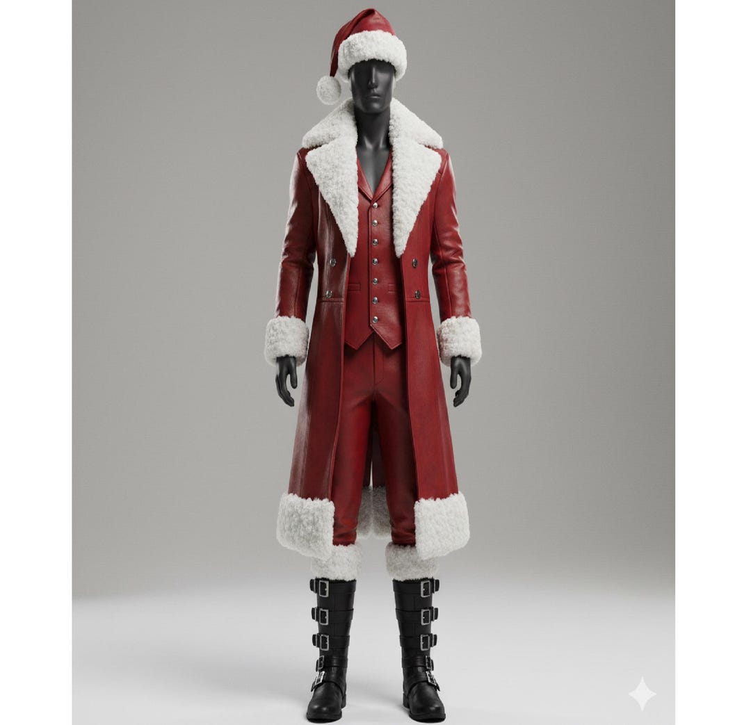 Handmade Genuine Leather Santa Suit | Shearling Trim Cosplay Costume - Etsy