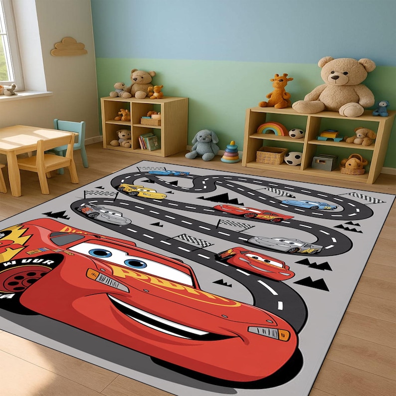 Disney Cars Rug – Lightning Mcqueen Race Track Playroom Carpet - Etsy