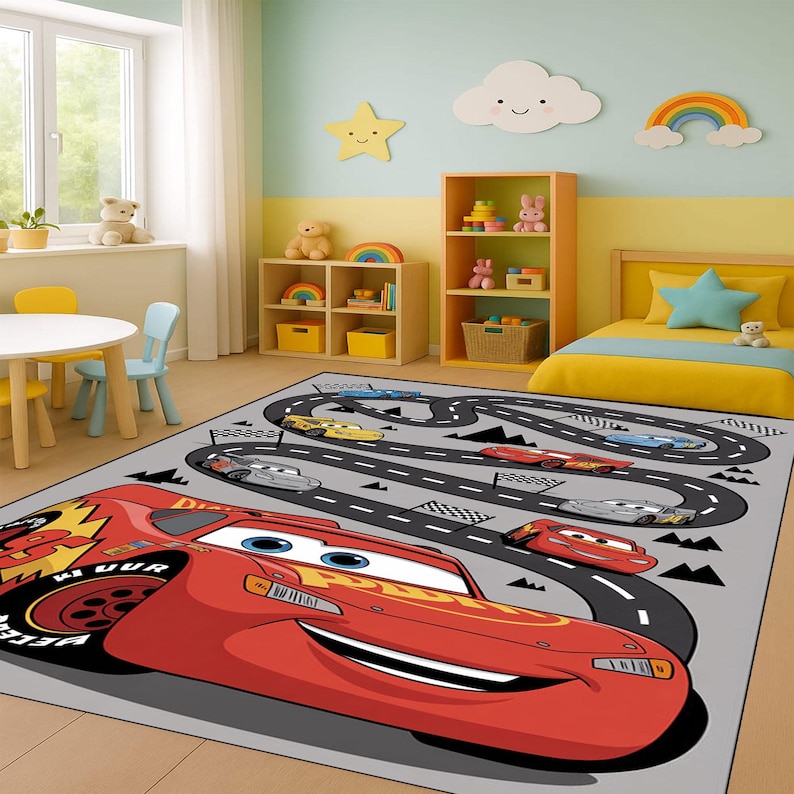 Disney Cars Rug – Lightning Mcqueen Race Track Playroom Carpet - Etsy