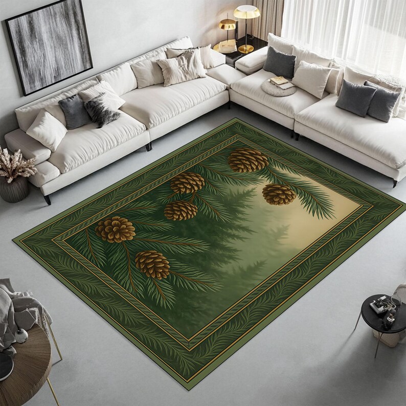 Evergreen Forest Area Rug: Pinecone Cabin Decor - Etsy